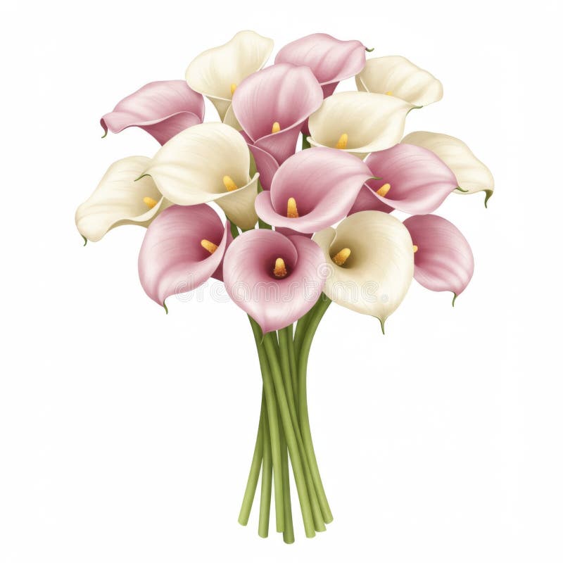 Elegant Bouquet of Pink and White Calla Lilies Stock Illustration ...