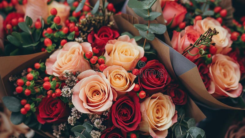 Elegant Bouquets with Roses for Wedding or Anniversary Stock Photo ...