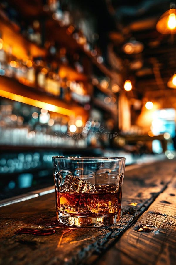 Elegant Bourbon in Glass: Classic Bar Interior Setting Stock ...