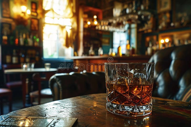 Elegant Bourbon in Glass: Classic Bar Interior Setting Stock ...