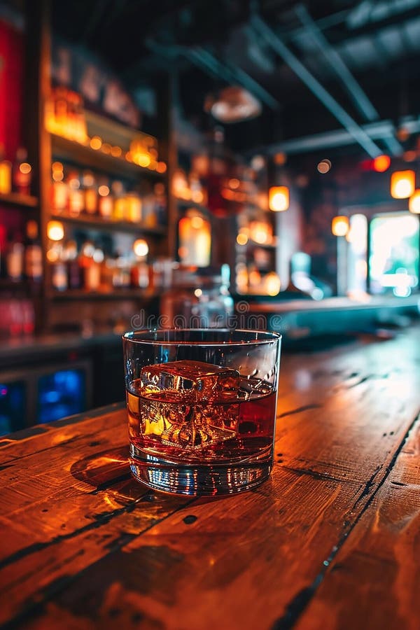 Elegant Bourbon in Glass: Classic Bar Interior Setting Stock ...