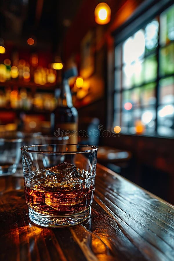 Elegant Bourbon in Glass: Classic Bar Interior Setting Stock ...