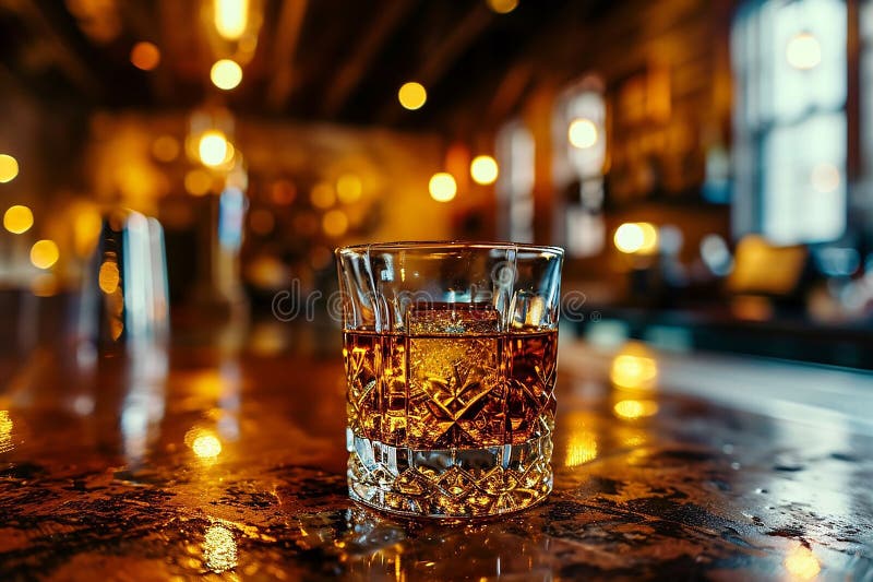 Elegant Bourbon in Glass: Classic Bar Interior Setting Stock ...
