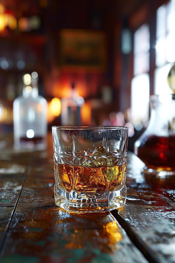 Elegant Bourbon in Glass: Classic Bar Interior Setting Stock ...