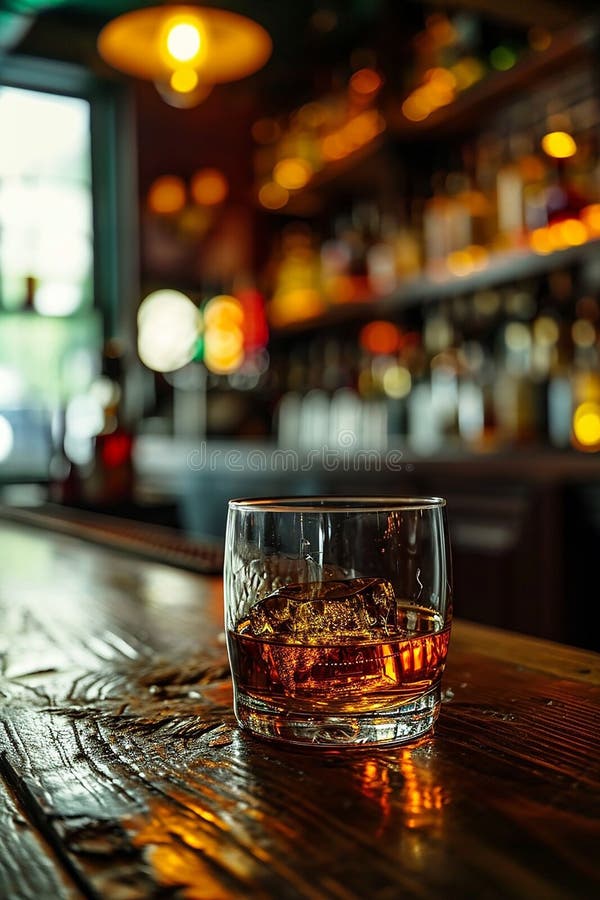 Elegant Bourbon in Glass: Classic Bar Interior Setting Stock ...