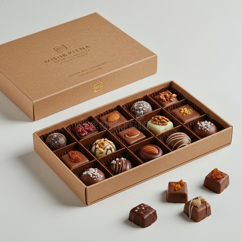 An Elegant Box of Assorted Chocolates with a Variety of Toppings and ...