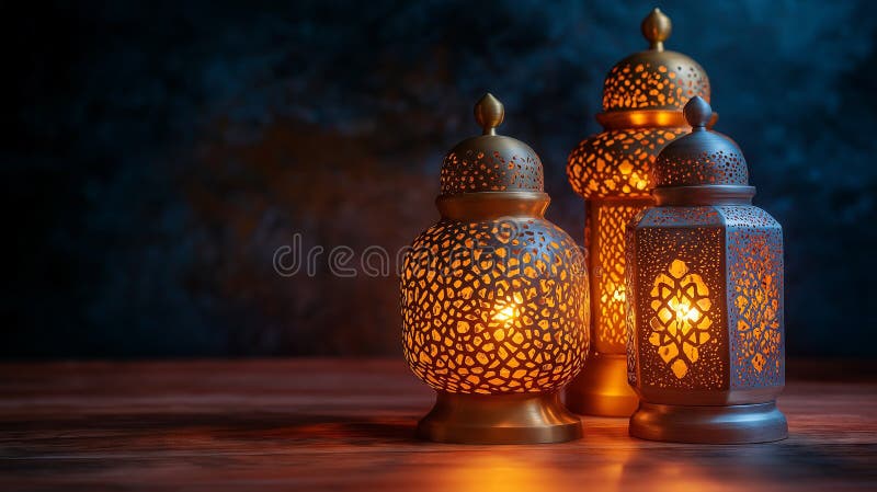 Elegant Brass Lanterns with Intricate Patterns and Soft Glowing Lights ...