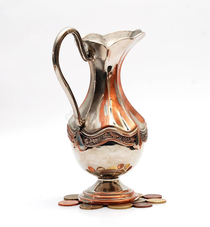 Elegant Brass Water or Wine Jug with Several Coins Stock Photo - Image ...