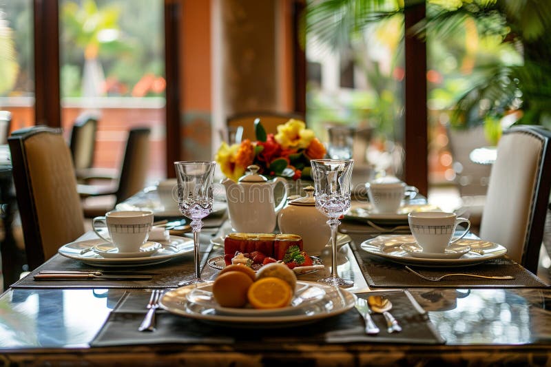 Elegant Breakfast Table Setting Stock Illustration - Illustration of ...