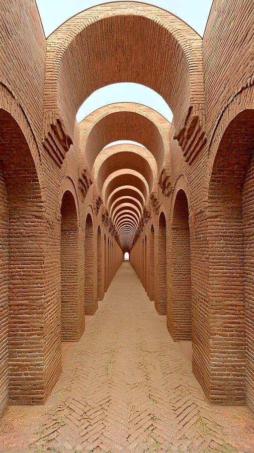 Elegant Brick Arches in a Serene Walkway Stock Illustration ...