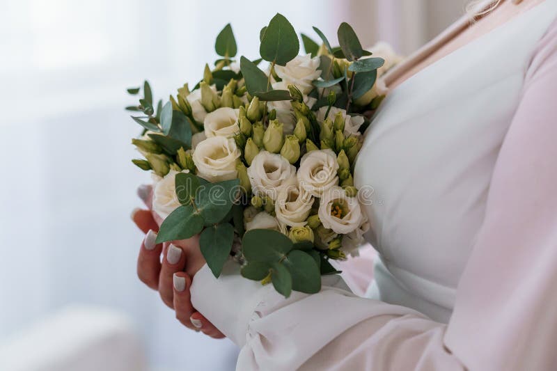 Elegant Bridal Bouquet with White Roses and Greenery Stock Image ...