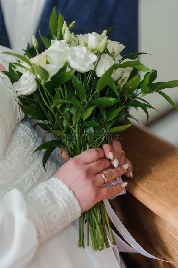 Elegant Bridal Bouquet with White Roses and Greenery Stock Image ...
