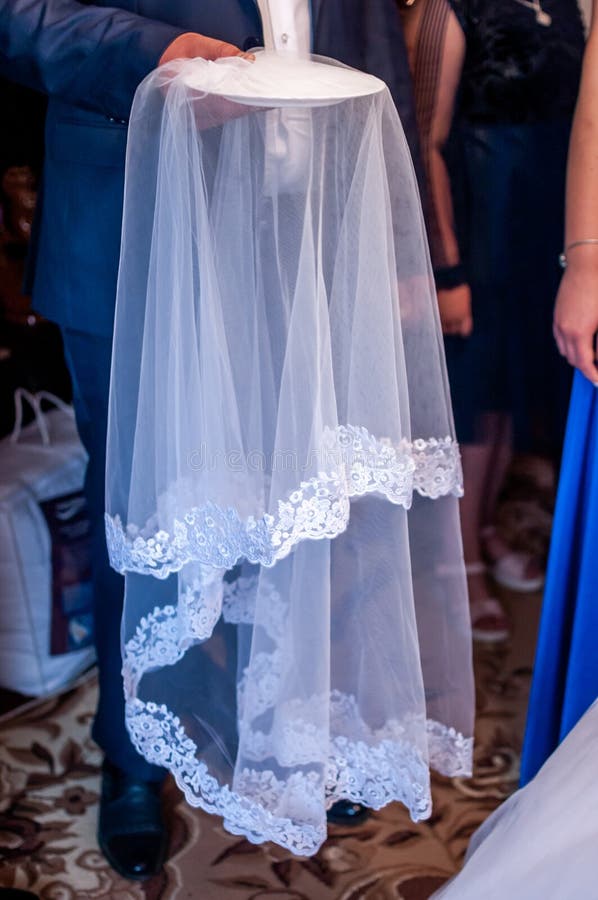 Elegant Bridal Veil Displayed with Delicate Lace Trimming Stock Photo ...