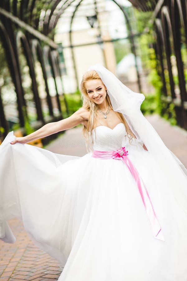Elegant Bride Dancing and Posing Stock Photo - Image of happiness ...