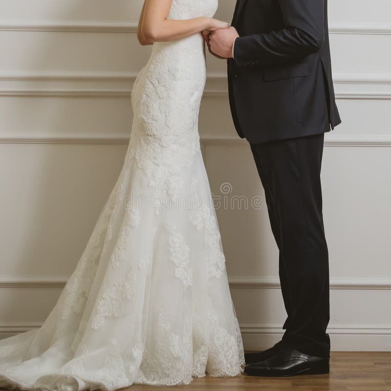 Elegant Bride and Groom Posing Together in Studio on a Wedding Day ...