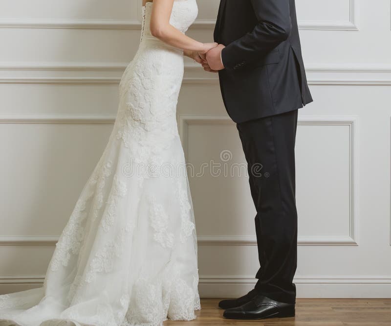 Elegant Bride and Groom Posing Together in Studio on a Wedding Day ...