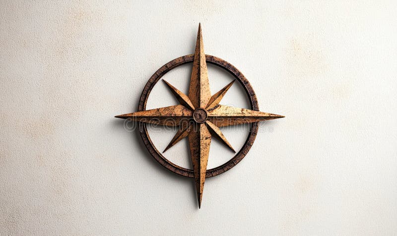 An Elegant Bronze Compass Rose Points the Way on a Textured White ...