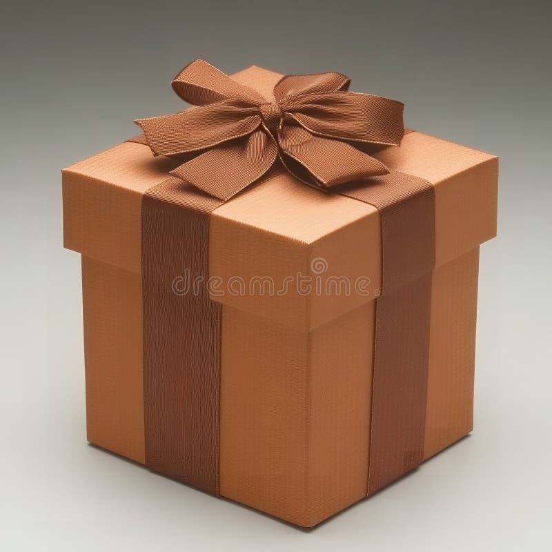 Elegant Bronze Gift Box with Brown Ribbon Bow Square Present Packaging ...