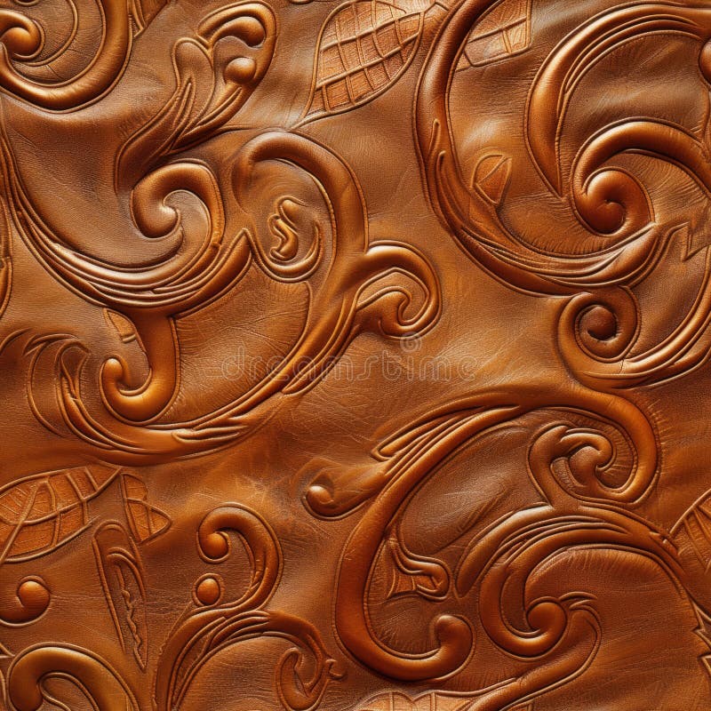 Elegant Brown Embossed Leather Texture with Intricate Leaf Patterns ...
