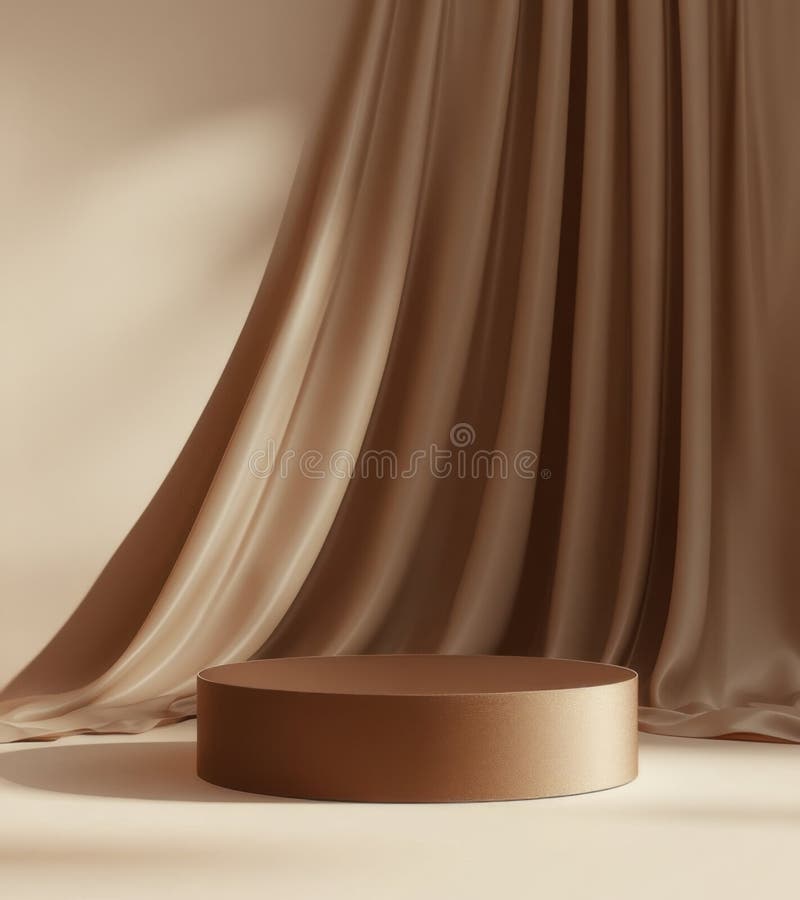 Elegant Brown Fabric Backdrop with Circular Pedestal in a Minimalistic ...