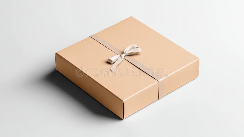Elegant Brown Gift Box Beige Ribbon Grey Background Stock Photos - Free ...