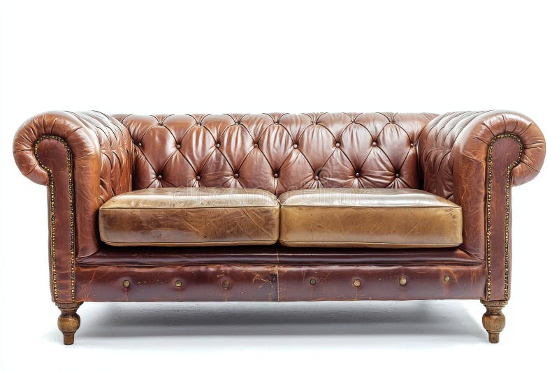 Elegant Brown Leather Chesterfield Sofa with Distinctive Tufted Design ...