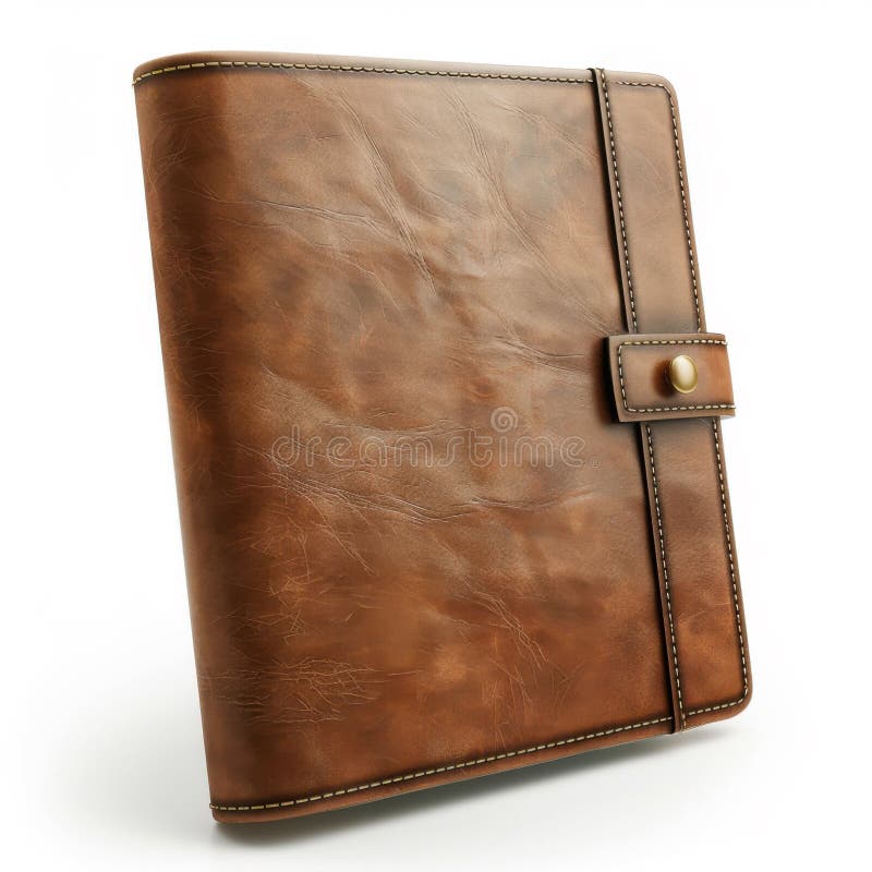 Elegant Brown Leather Journal with Button Clasp on White Background ...