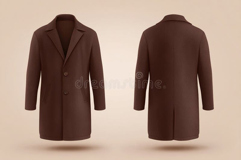 Elegant Brown Overcoat, Front and Back View on Neutral Backdrop Stock ...