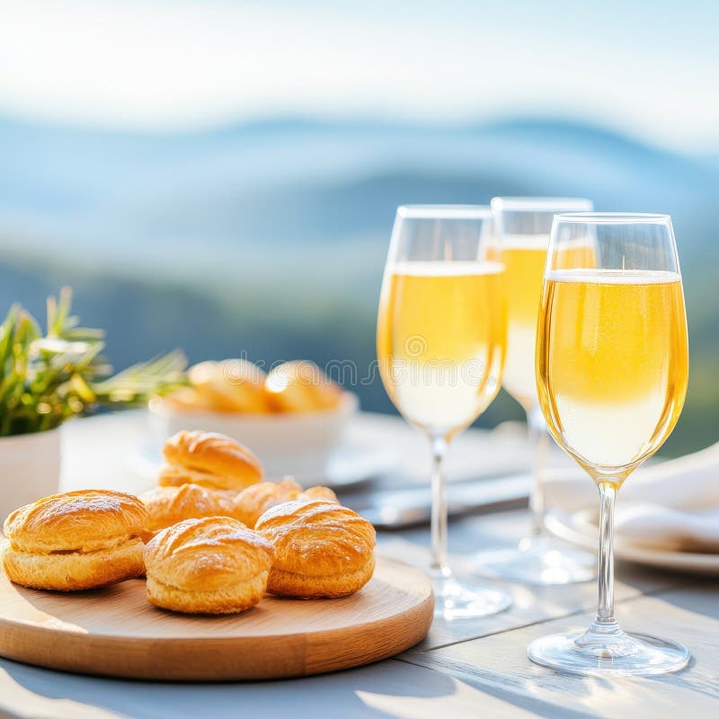 Elegant Brunch Setting Featuring Mimosas and Assorted Pastries on a ...