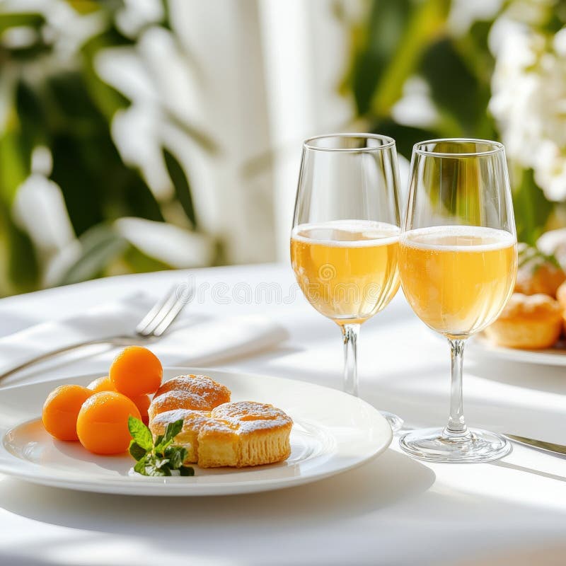 Elegant Brunch Setting Featuring Mimosas and Assorted Pastries on a ...