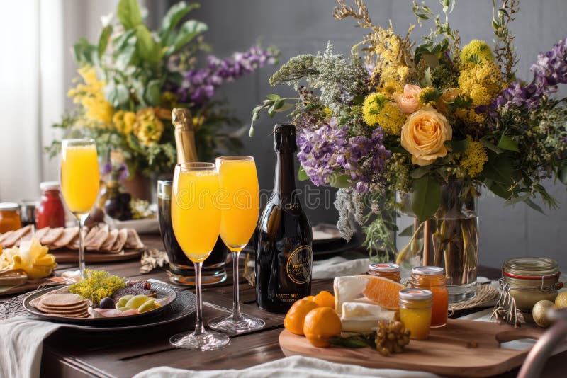 Elegant Brunch Table Setting with Mimosa Stock Illustration ...