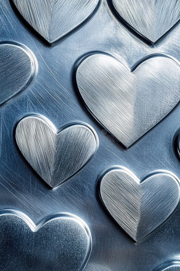 Elegant Brushed Chrome Texture with Engraved Hearts Creates a Modern ...