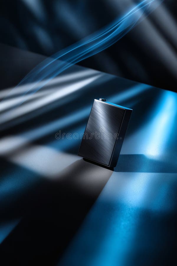 Elegant Brushed Metal Object with Moody Blue Lighting and Light Trails ...