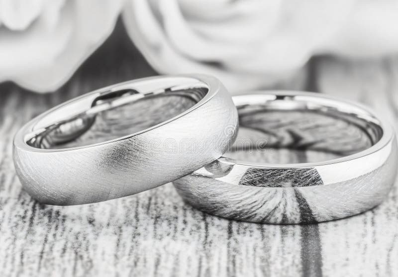 Elegant Brushed Silver Wedding Rings Closeup High Quality Image Stock ...