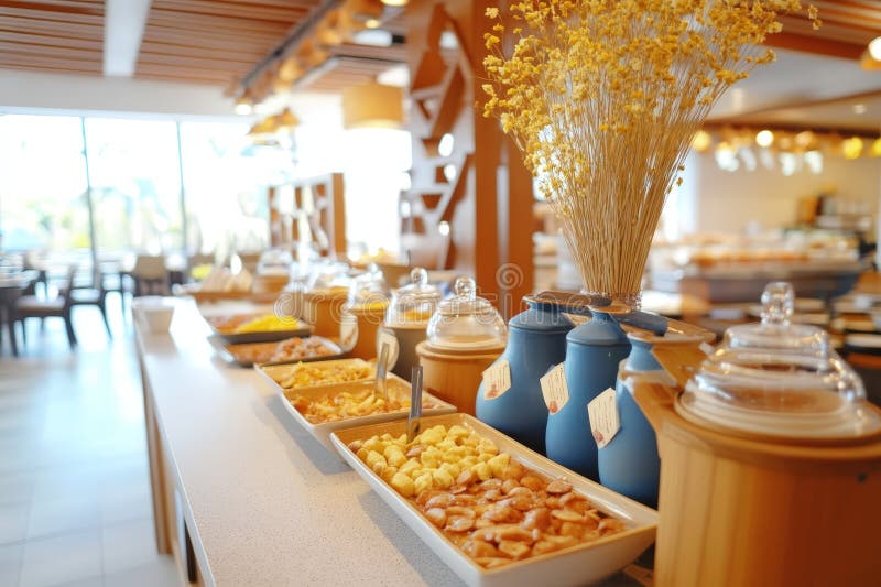 Elegant Buffet Display with Assorted Pastries and Decorative Vases in ...