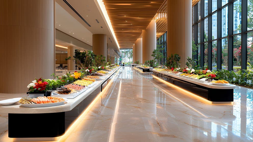 Elegant Buffet Display with Fresh Ingredients and Stylish Decor in ...
