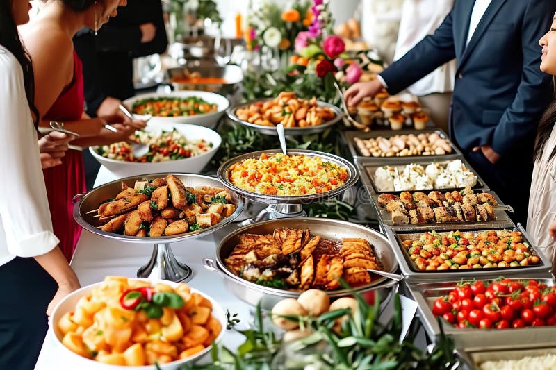Elegant Buffet Spread at a Joyous Evening Gala. Generative AI Stock ...