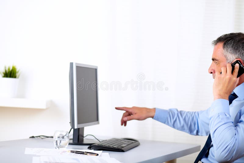 Elegant Business Man Pointing the Computer Stock Photo - Image of male ...
