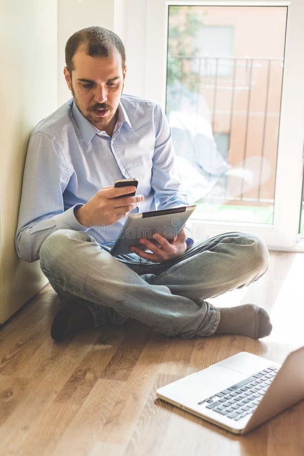 Elegant Business Multitasking Multimedia Man Stock Image - Image of ...