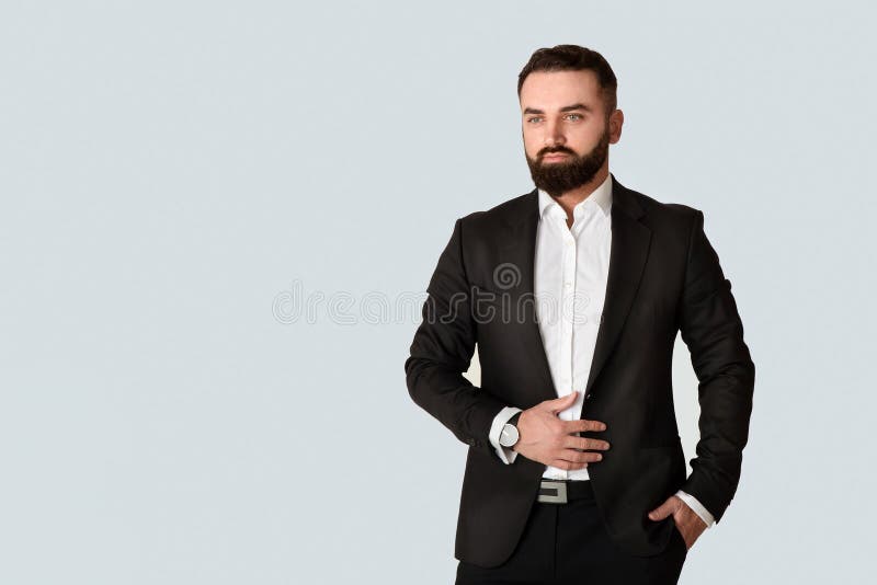 Elegant Business Owner in Formal Attire on Grey Background Stock Image ...