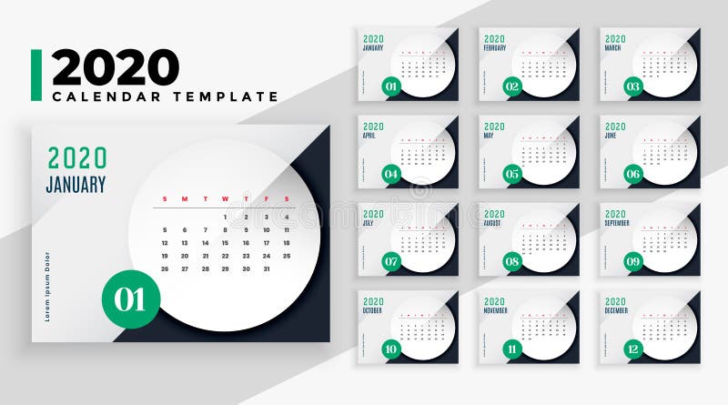 Elegant 2020 Business Style Calendar Layout Template Design Stock ...