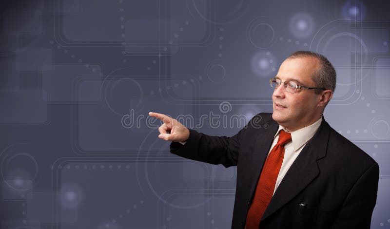 Elegant Businessman Touching Copy Space Stock Image - Image of gesture ...