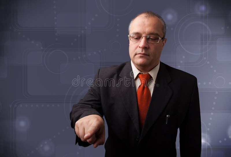 Elegant Businessman Touching Copy Space Stock Photo - Image of pressing ...