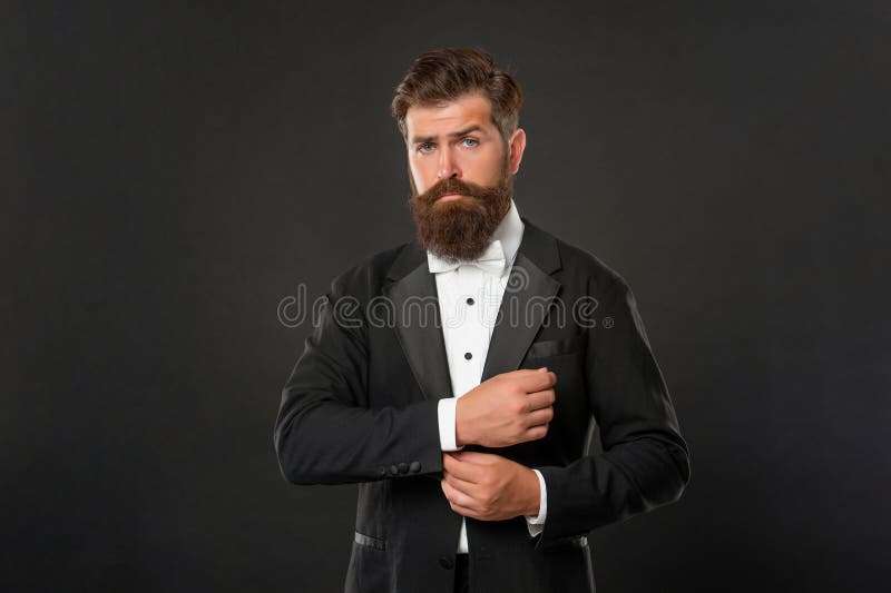 Elegant Butler in Tuxedo on Black Background, Suit Stock Image - Image ...