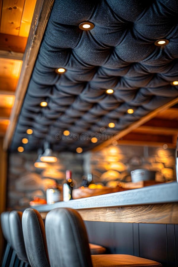 Elegant Cafe Interior with Tufted Ceiling and Warm Lighting. Generative ...