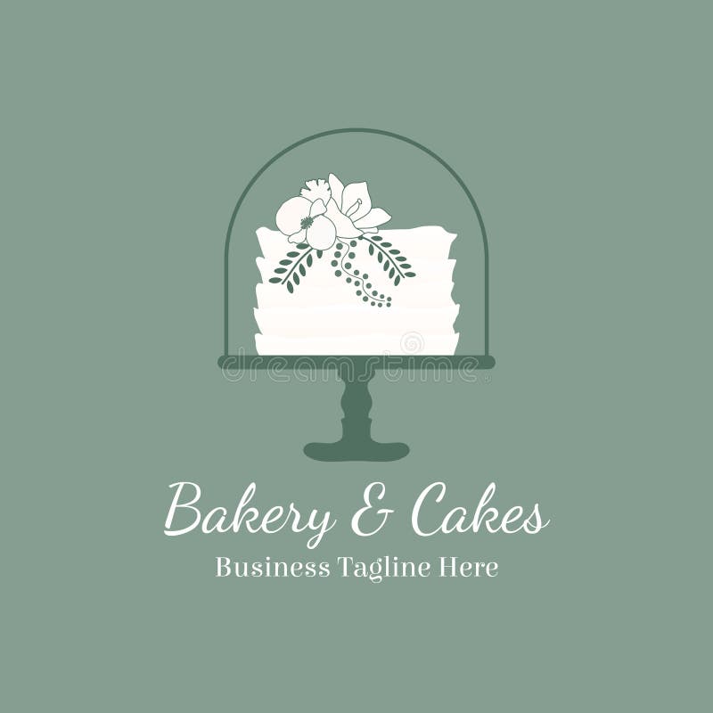 Elegant Cake Bakery Logo Design in Foliage Style on Green Background ...