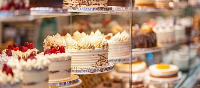 Elegant Cake Display in a Modern Bakery with Assorted Desserts Stock ...
