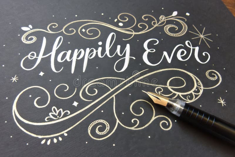 Elegant Calligraphy on Black Card with Gold and White Design Stock ...