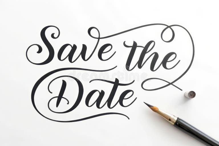 Elegant Calligraphy Design Featuring "save the Date" Script with Brush ...