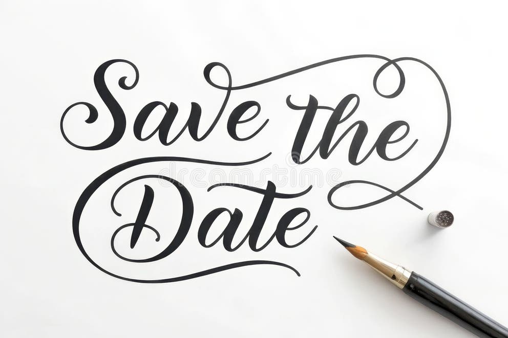 Elegant Calligraphy Design Featuring "save the Date" Script with Brush ...